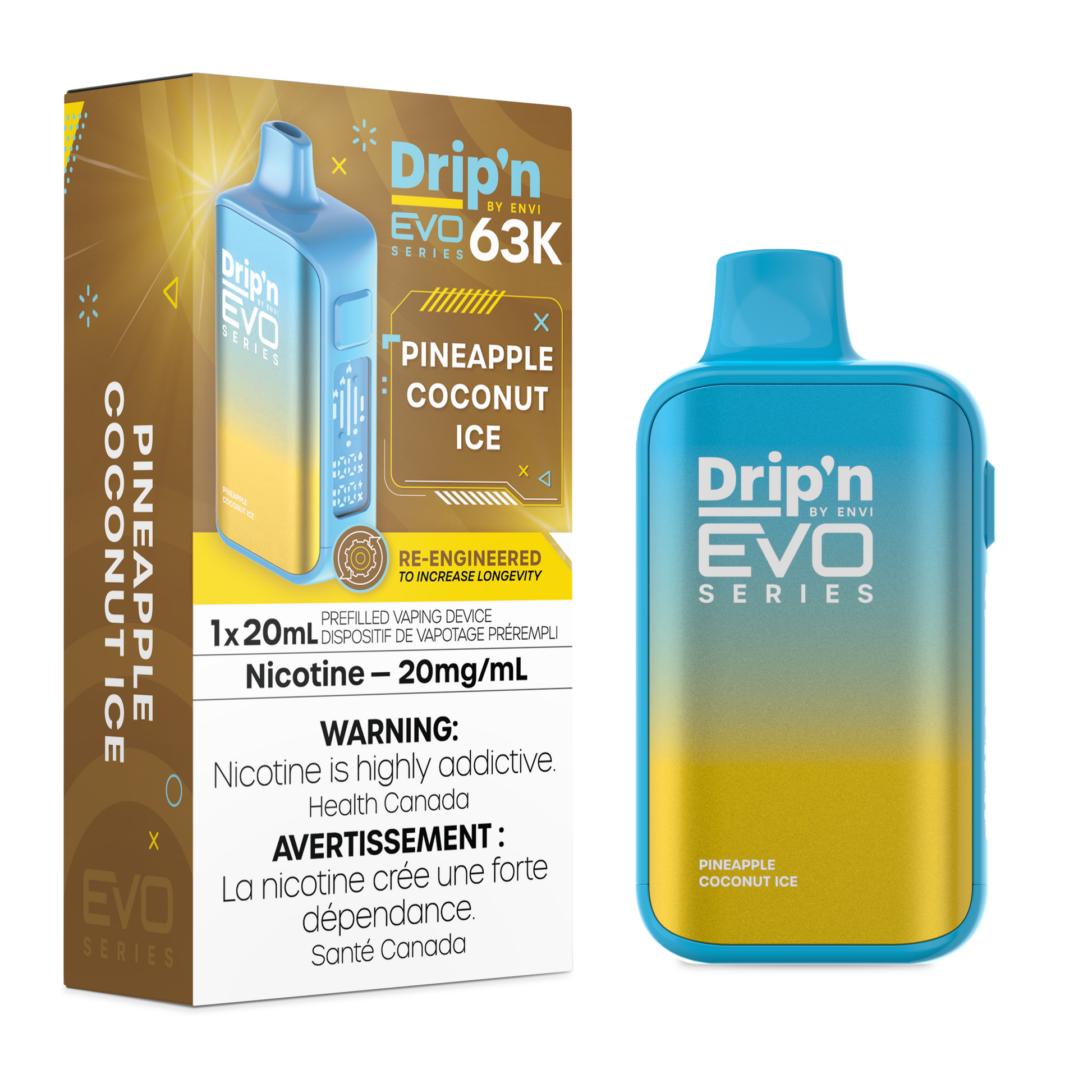 Drip'n EVO 63K Pineapple Coconut Ice Disposable Vape, 20mL - Vapor Shoppe