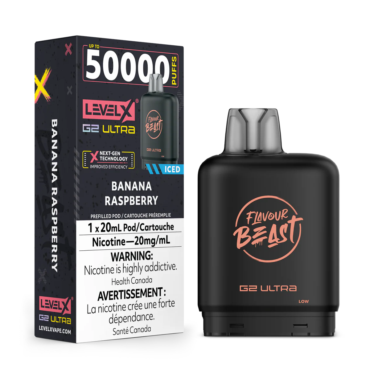 Level X G2 Ultra 50K Banana Raspberry Iced Vape Pod, 20mL - Vapor Shoppe