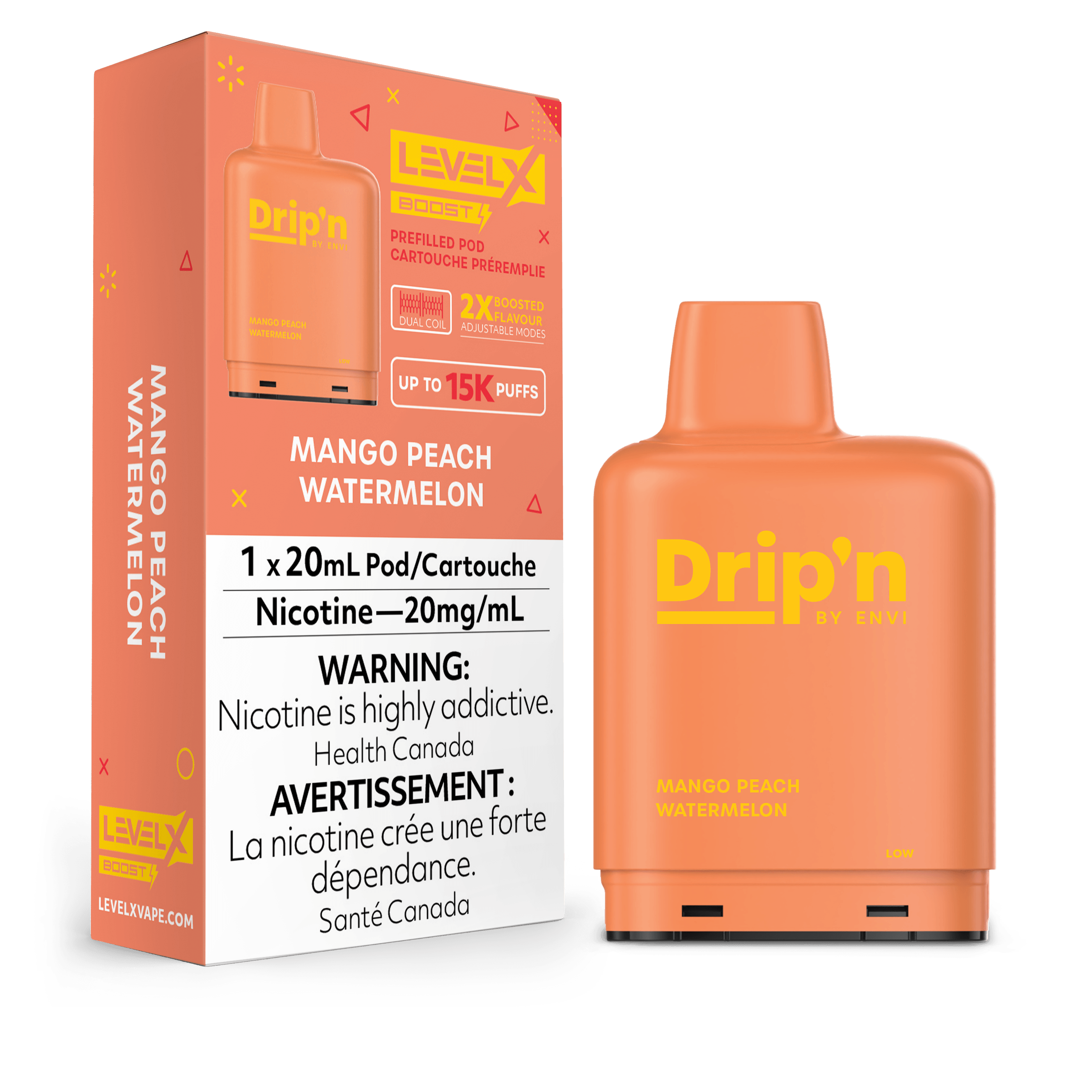 Drip'n Level X Boost G2 Mango Peach Watermelon Vape Pod, 20mL - Vapor ...