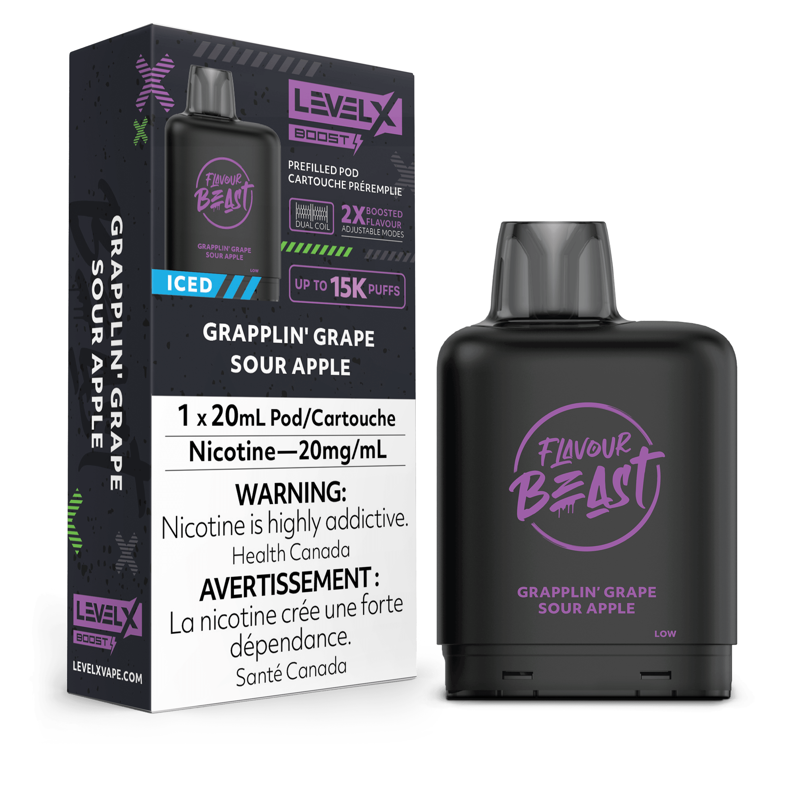 Level X Boost G2 Flavour Beast Grapplin' Grape Sour Apple Iced Vape Pod ...